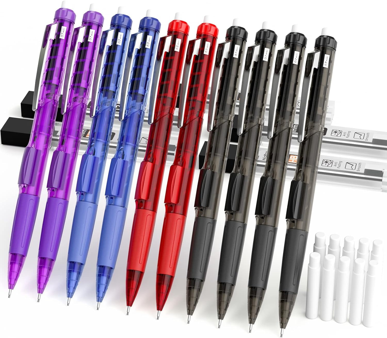 Nicpro 0.7 mm Art Mechanical Pencil Bulk Set, 10 Pcs Colored Rotate ...