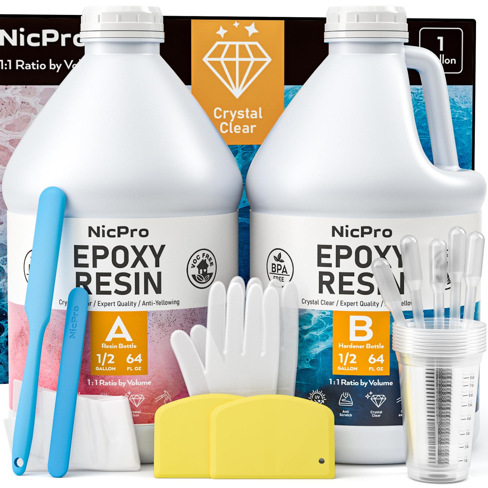 Nicpro 1 GallonTRDN Crystal Clear Epoxy Resin Kit, High Bubbles Free ...