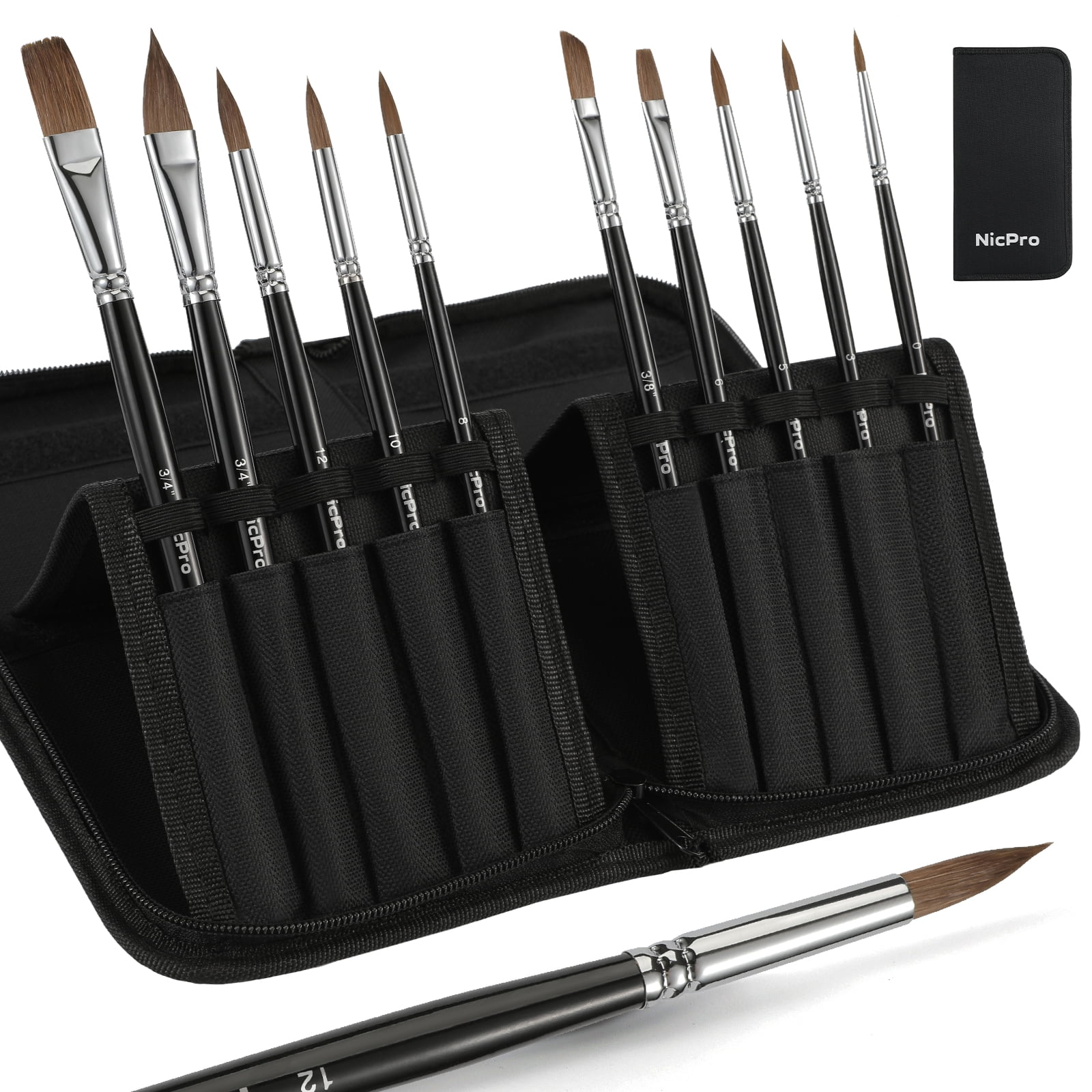 Nicpro 10 Pcs Sable Watercolor Brush Set, Professional Watercolor Paint ...