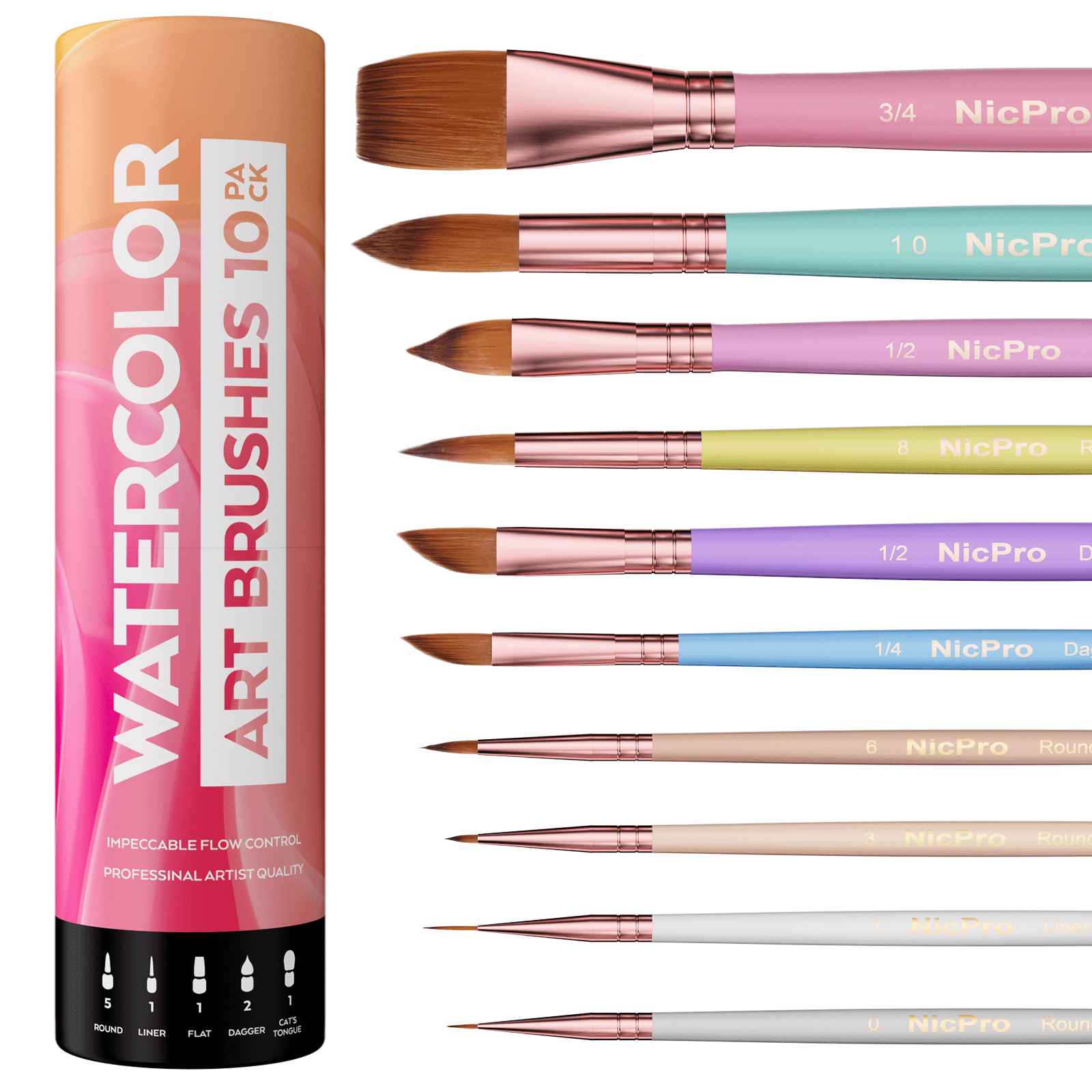 Nicpro 10PCS Pastel Watercolor Brushes Set, Professional Water Color ...