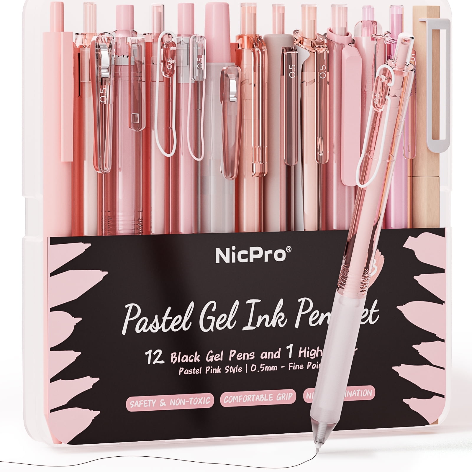 Nicpro 13PCS Pastel Gel Ink Pen Set with Case, Cute Retractable 0.5mm ...