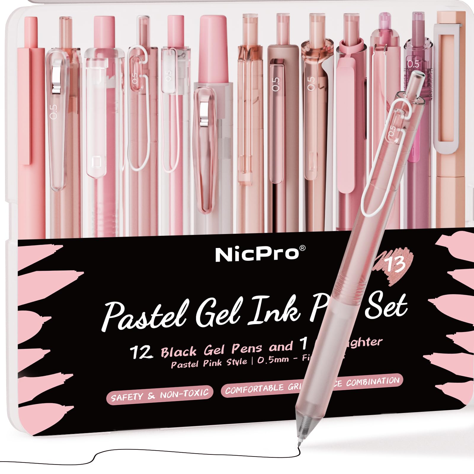 Nicpro 13Pack Pastel Gel Ink Pen Set with Case, Cute Retractable 0.5mm ...