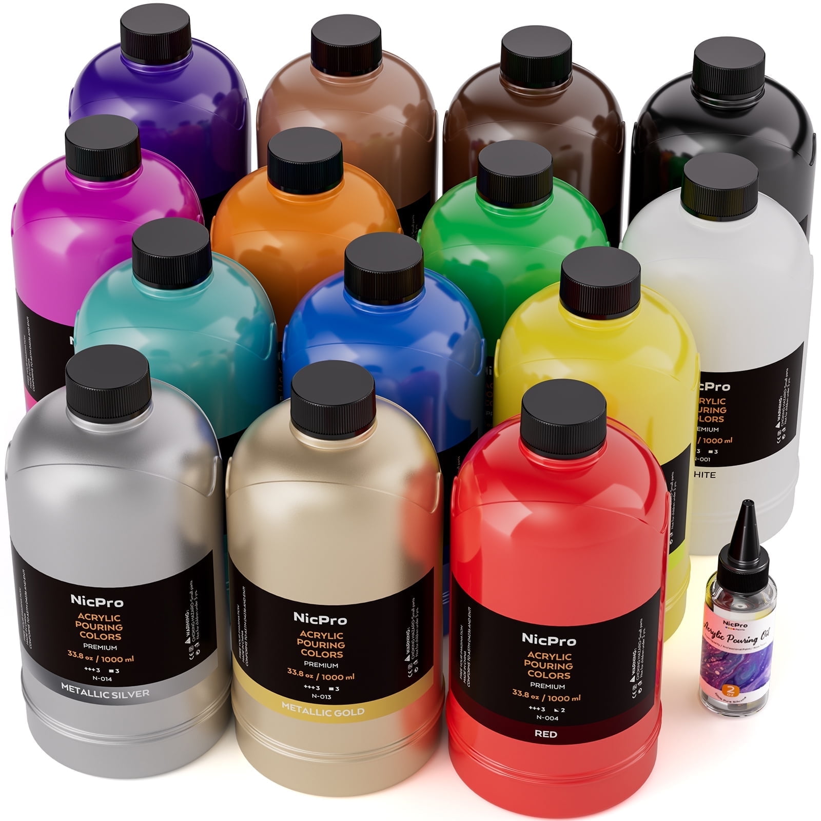 Nicpro 14 Colors Large Bulk Acrylic Pour Paint Set (33.8 oz,1000 ml ...
