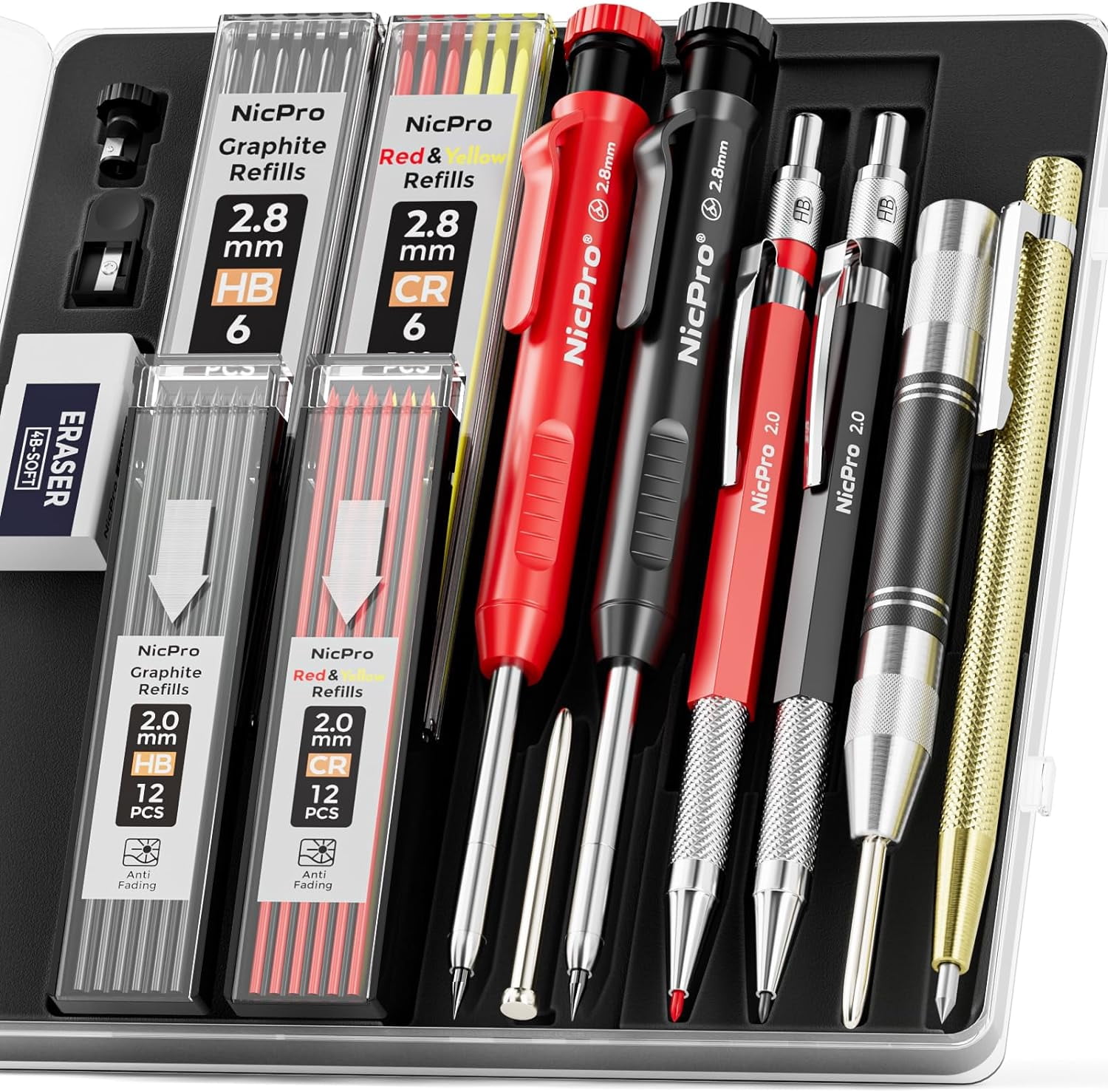 Nicpro 15 Pack Carpenter Pencil Set with Sharpener, Mechanical ...