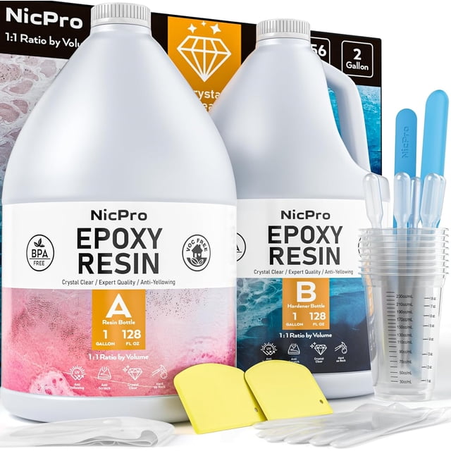 Nicpro Epoxy Resin Kit - 2 Gallon, Self-Leveling, Non-Toxic, Hardener ...