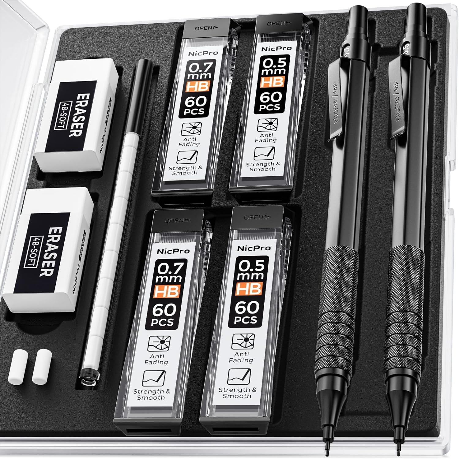 Nicpro 2 Pcs 0.5mm & 0.7mm Metal Mechanical Pencils, Artist Pencil Set ...