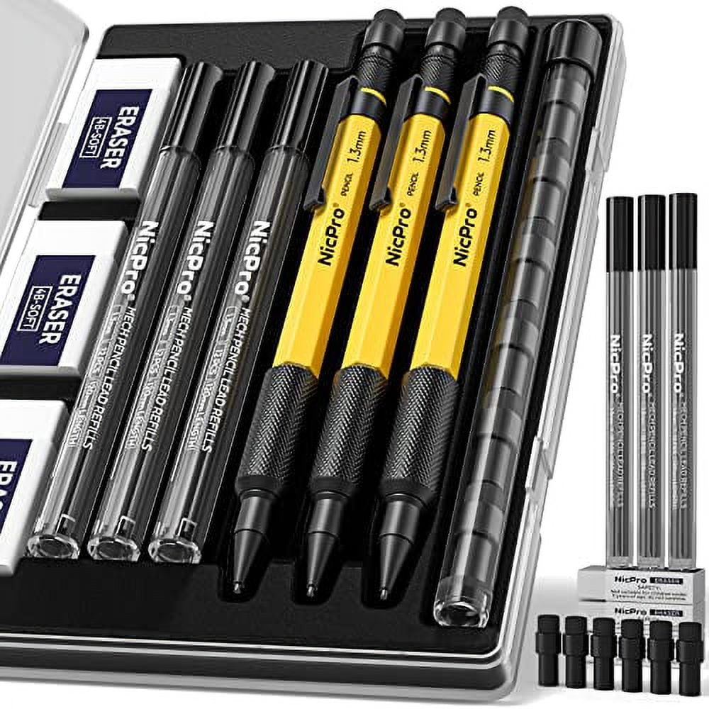 Nicpro 3 PCS 1.3 mm Mechanical Pencils Set with 36 Lead Refill, 3 ...