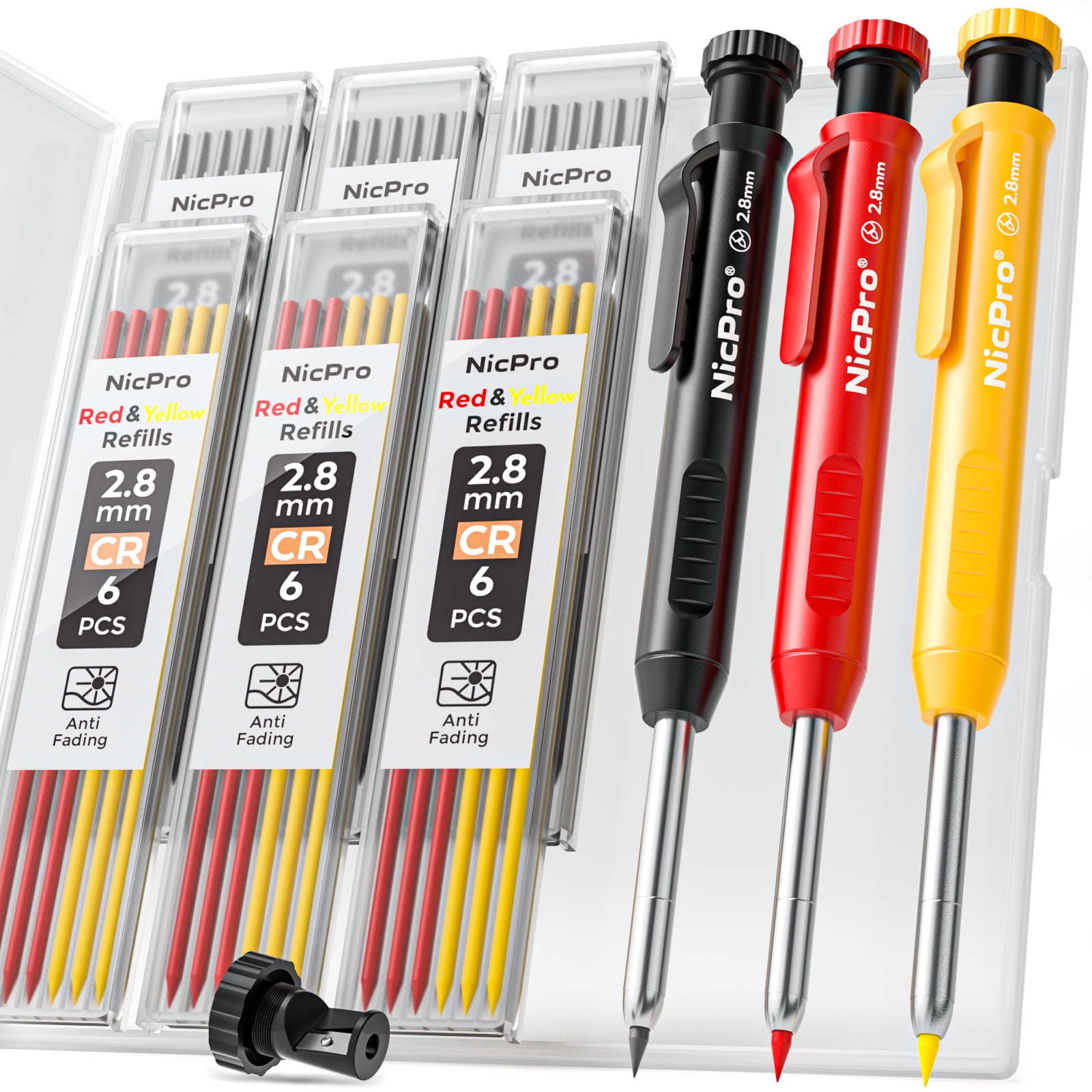 Nicpro 3 Pack Carpenter Pencil with Sharpener, Mechanical Carpenter ...