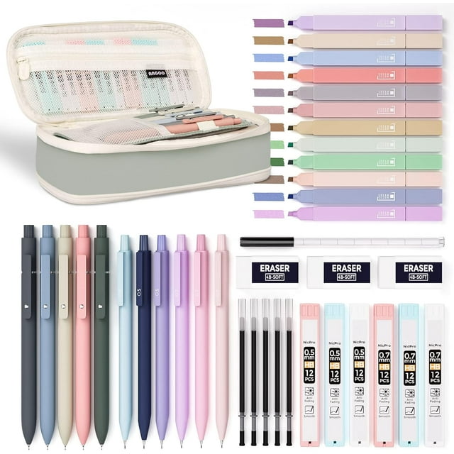 Nicpro 39Pcs Aesthetic School Supplies with Big Capacity Pen Case, 12 ...