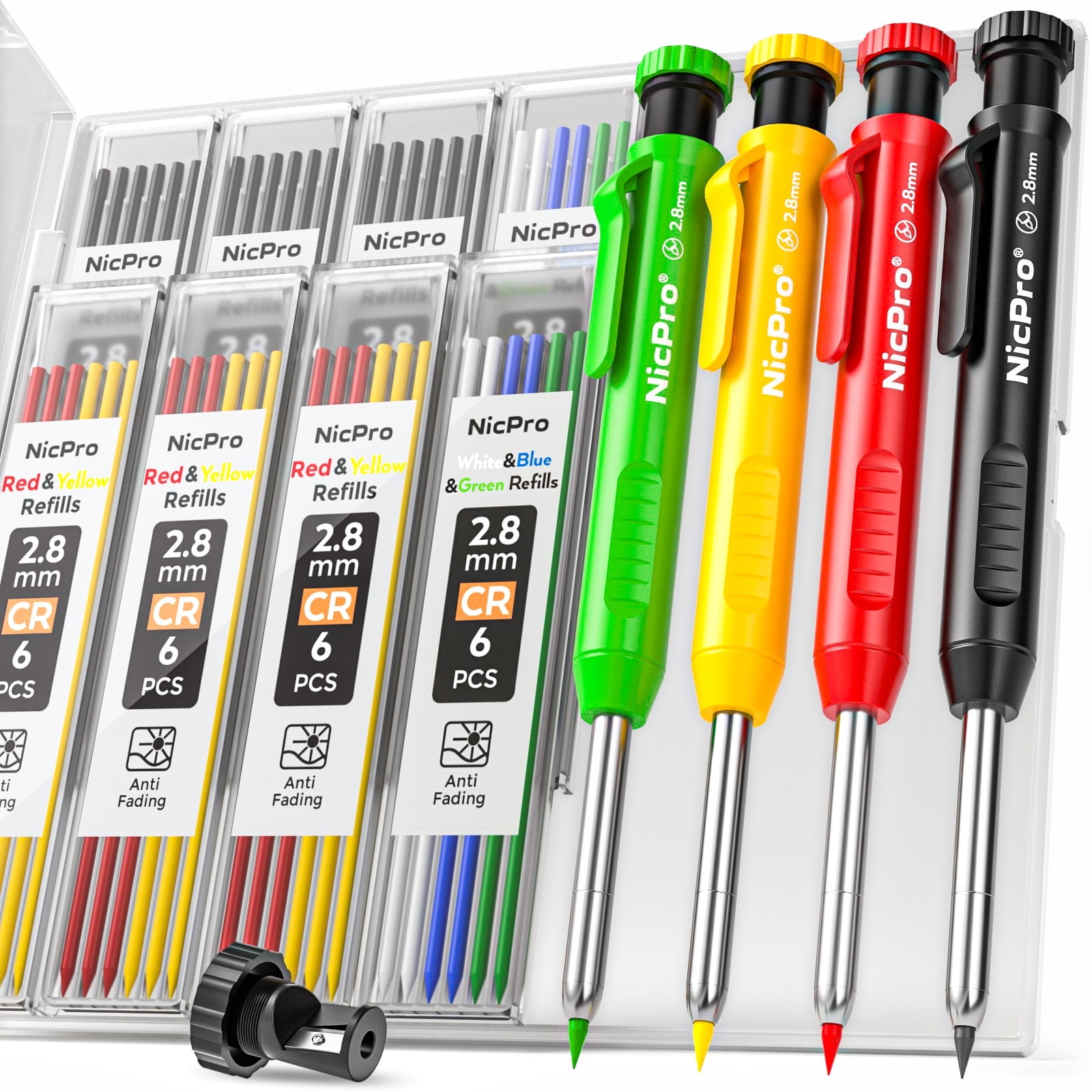 Nicpro 4 Pack Carpenter Pencil with Sharpener, Mechanical Carpenter ...
