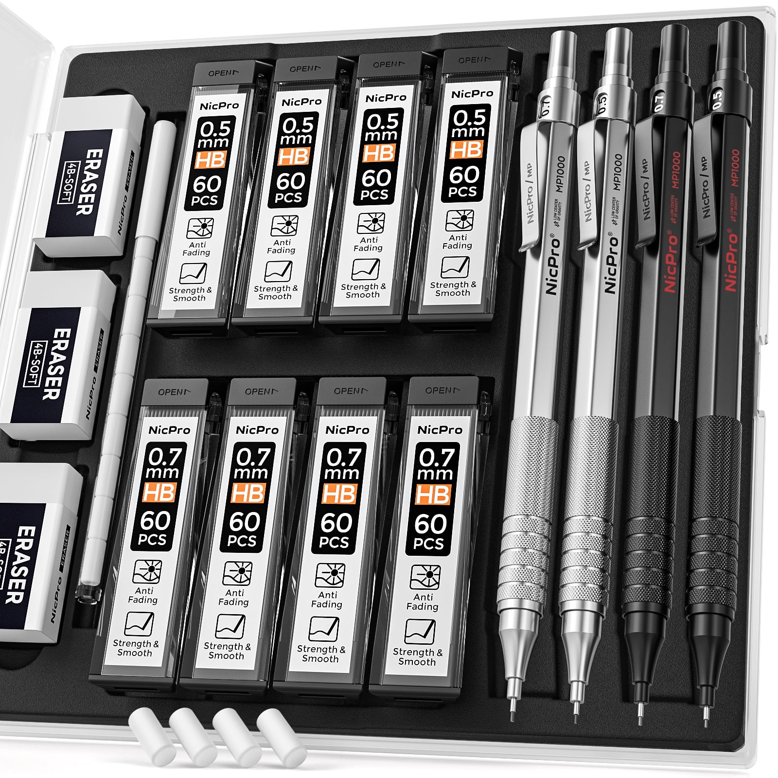 Nicpro 4 Pcs 0.5 & 0.7 mm Metal Mechanical Pencils, Artist Pencil Set ...