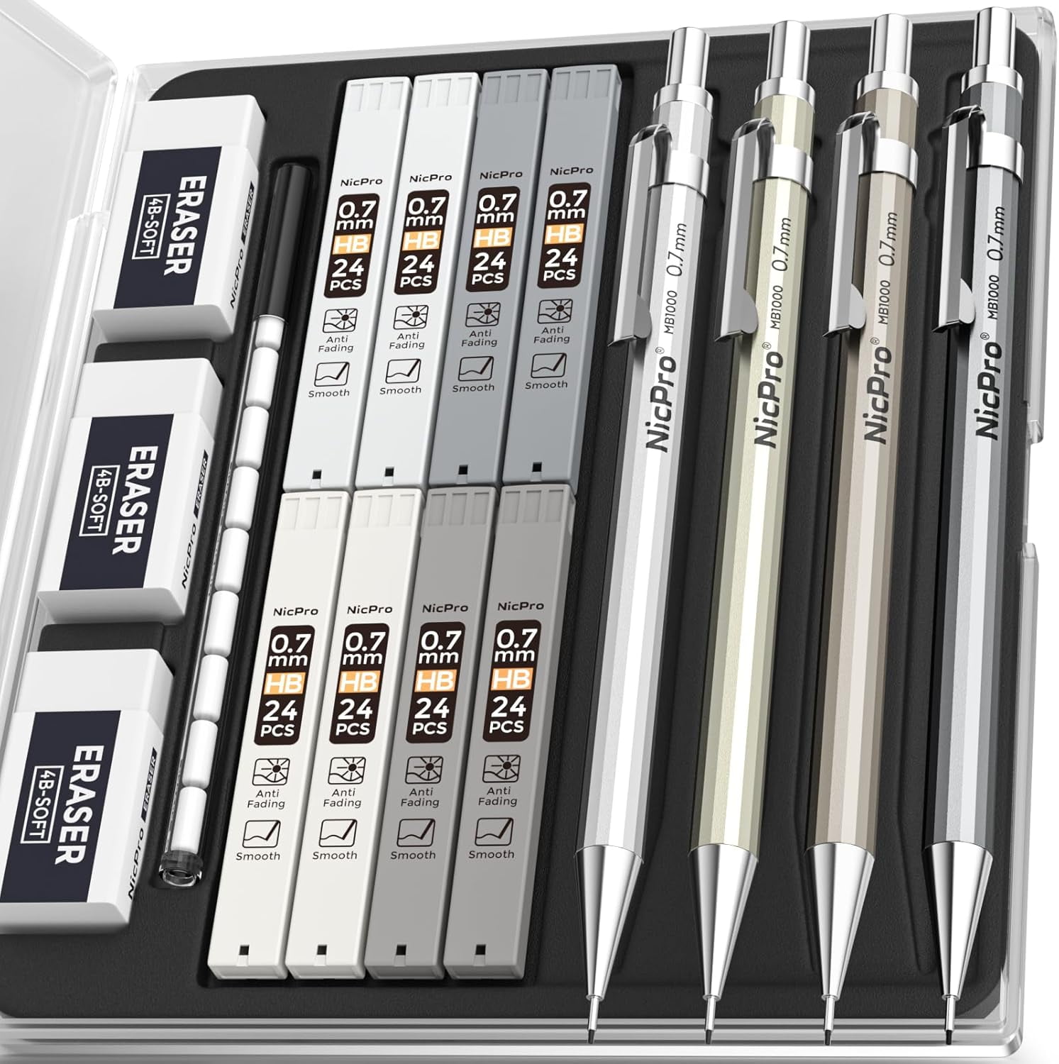 Nicpro 4 Pcs Metal Mechanical Pencils Set, 0.7mm Mechanical Pencils ...