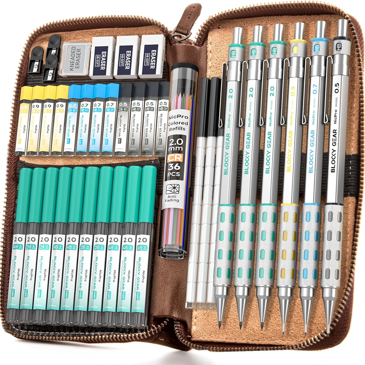 Nicpro 40PCS Metal Mechanical Pencil Set with Leather Bag, 3PCS Art ...