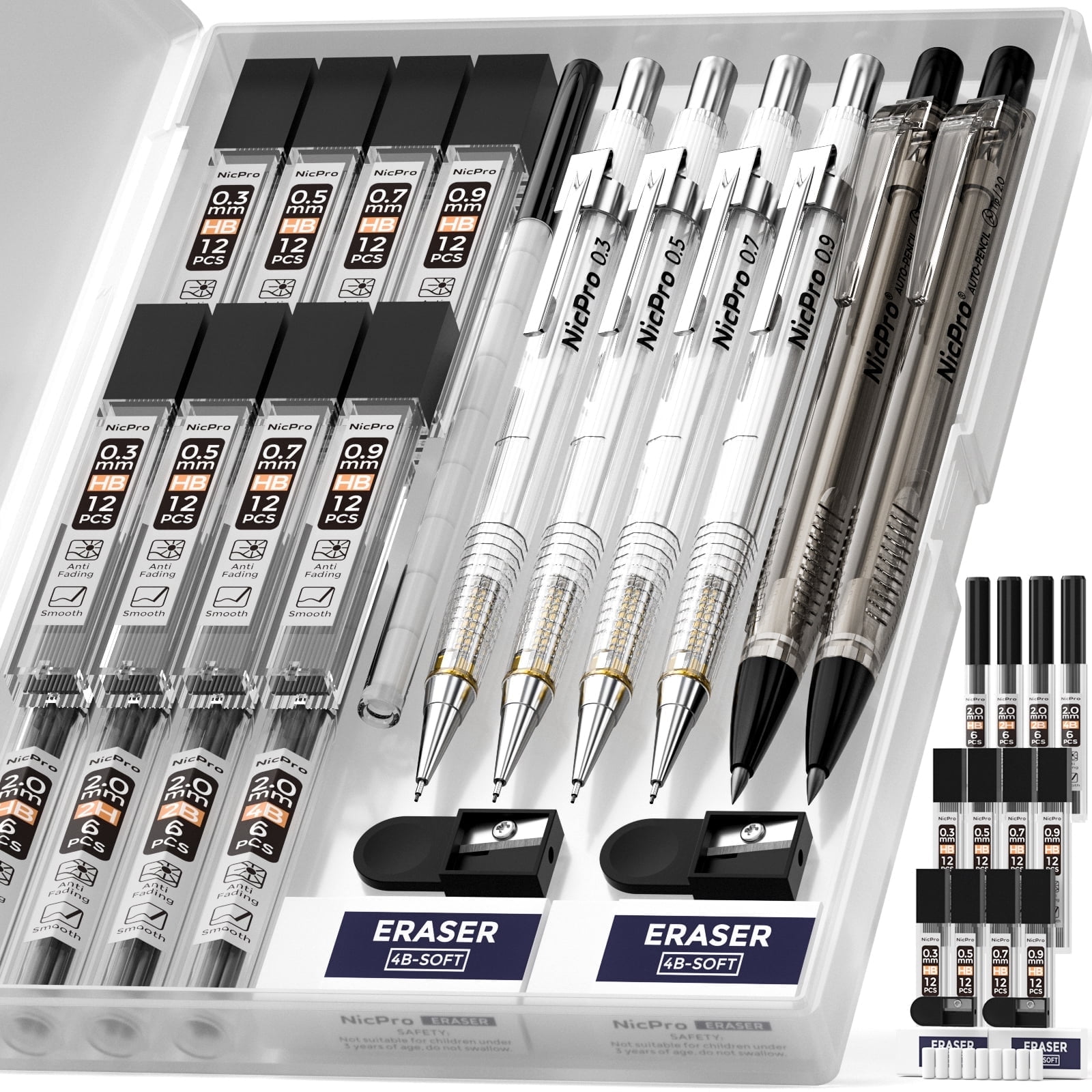 NicPro Art Mechanical Pencils Set, 6 pcs, 0.3-2mm Drafting with Lead ...