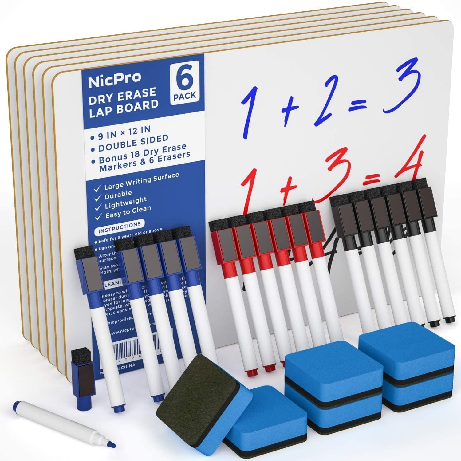 Nicpro 6 Pack Dry Erase Lap Board Double Sided Small Whiteboard 9 x 12 ...
