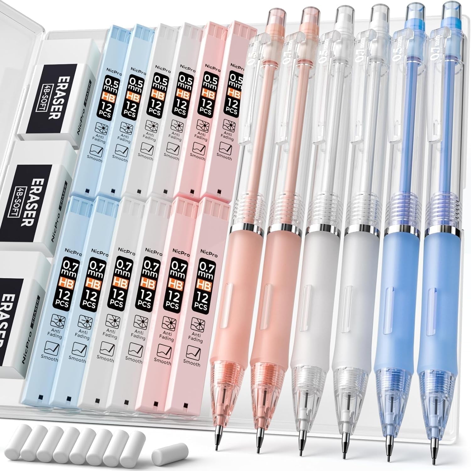 Nicpro 6 Pcs Pastel Mechanical Pencil Set, 0.5 & 0.7 mm, with HB Lead ...