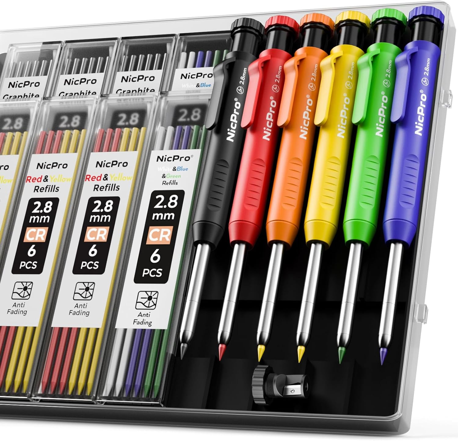 Nicpro 6 Pcs 2.8 mm Carpenter Pencils Set, Mechanical Pencils Refills ...