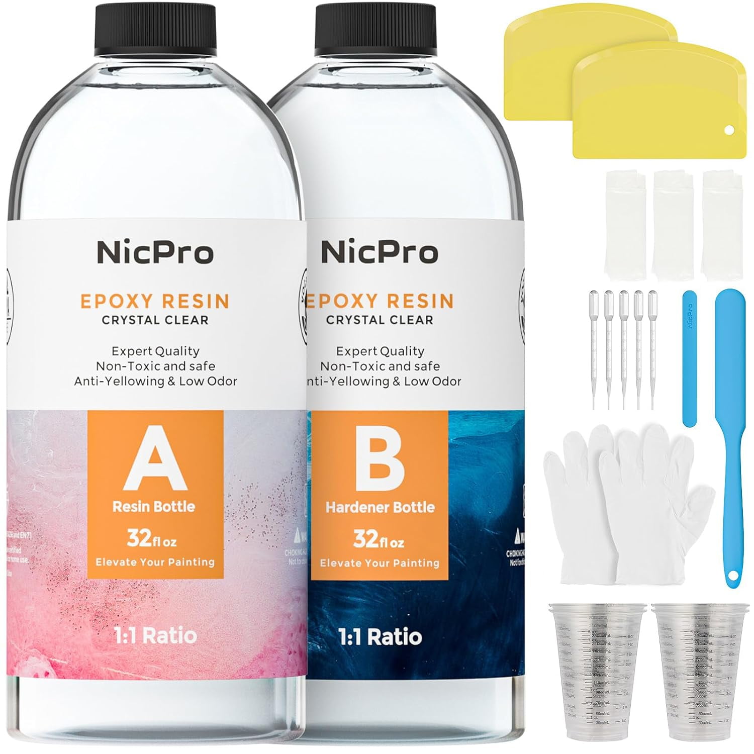 Nicpro 64oz Crystal Clear Epoxy Resin Kit, High Gloss, Durable, Food ...