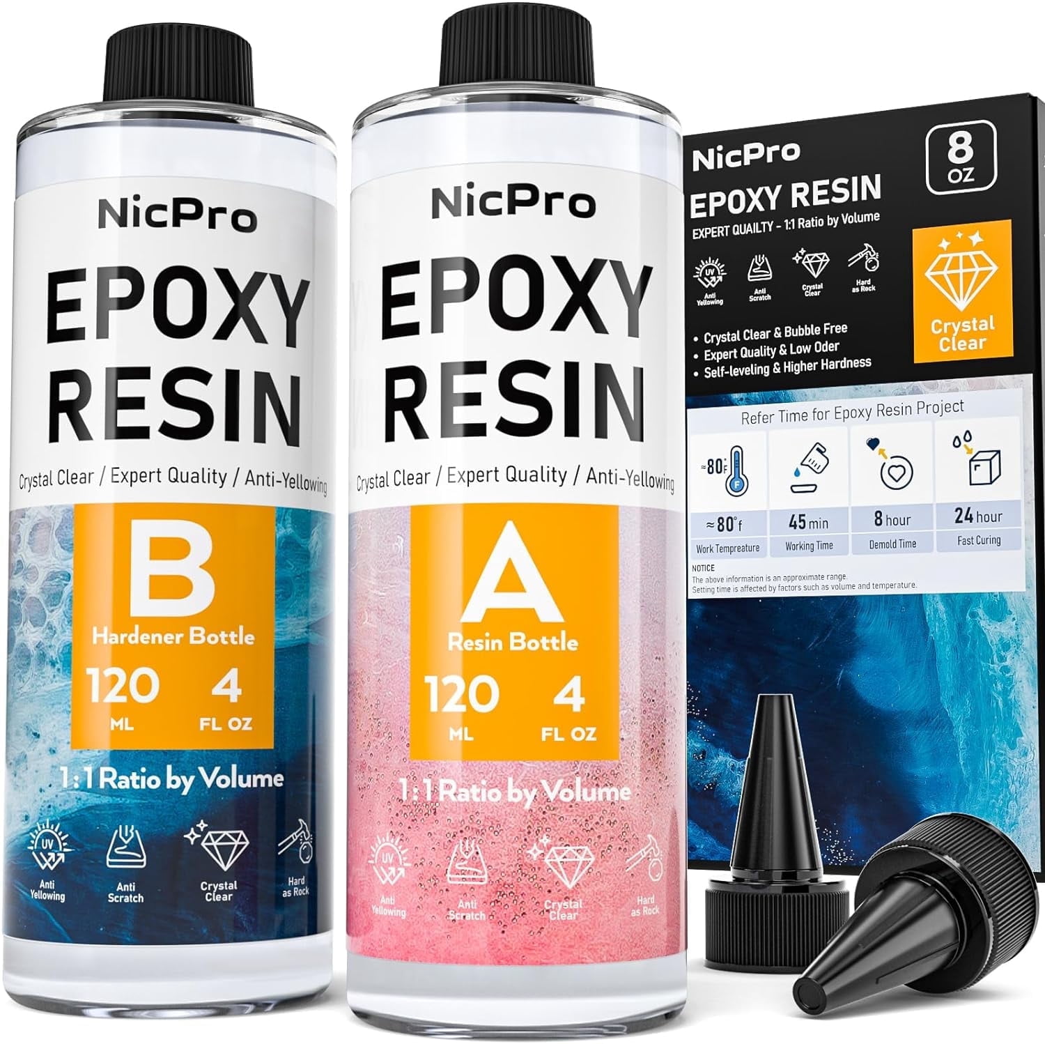Nicpro 8oz Clear Epoxy Resin Kit - Food Safe, UV Stabilized for Crafts ...