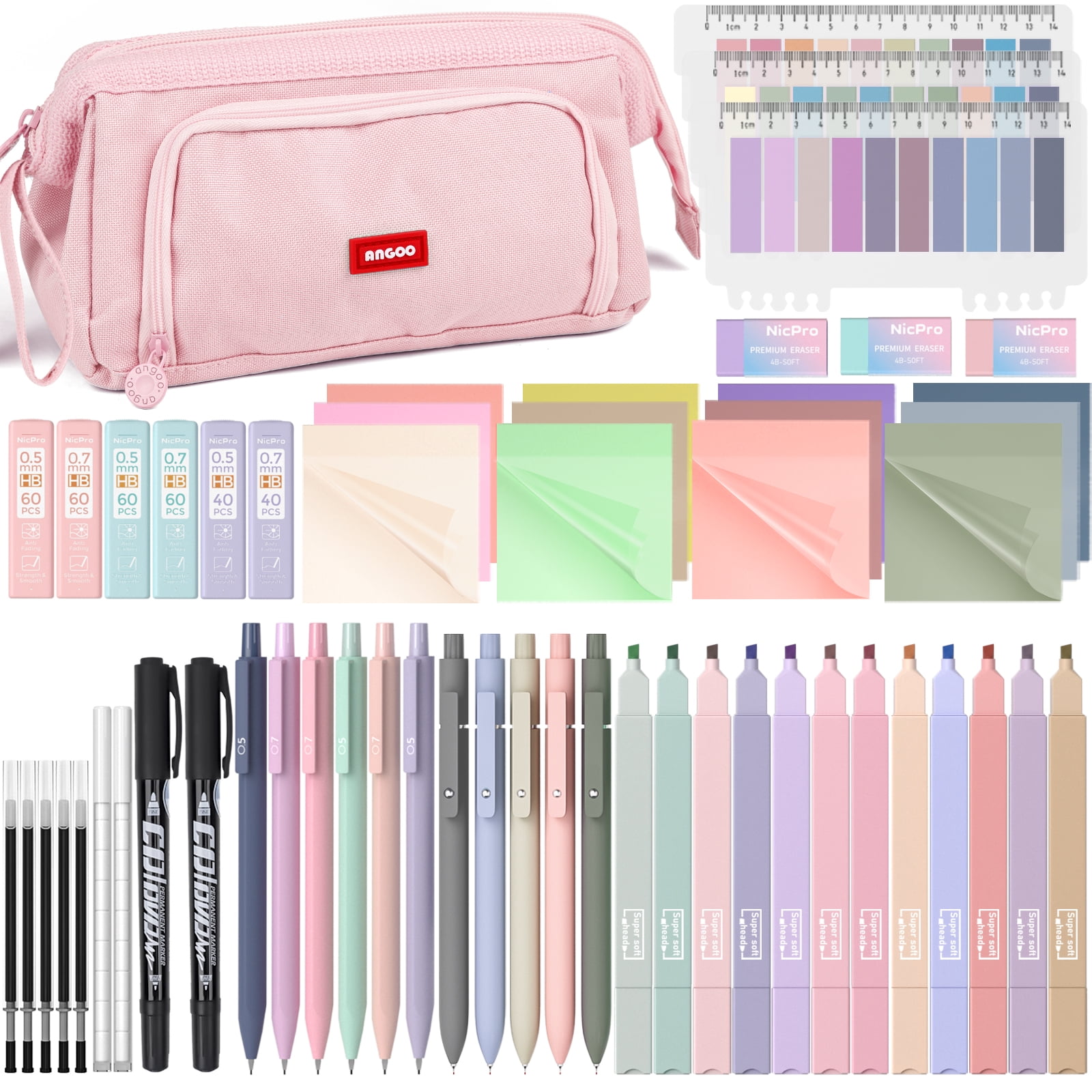 Nicpro 84 PCS Aesthetic Book Annotation Kit with Pen Case, 12 Dual ...