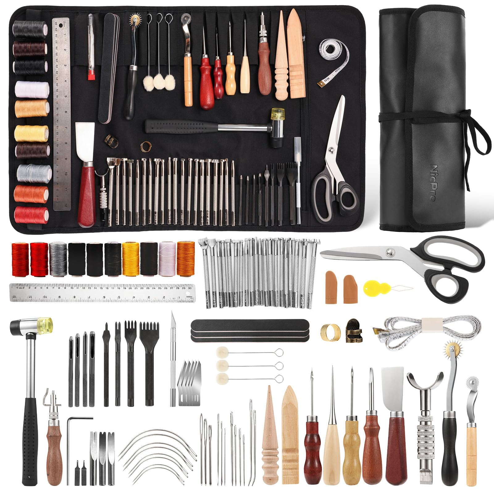 Nicpro 85PCS Leather Tooling Kit Leather Working Tools Kit with Custom ...