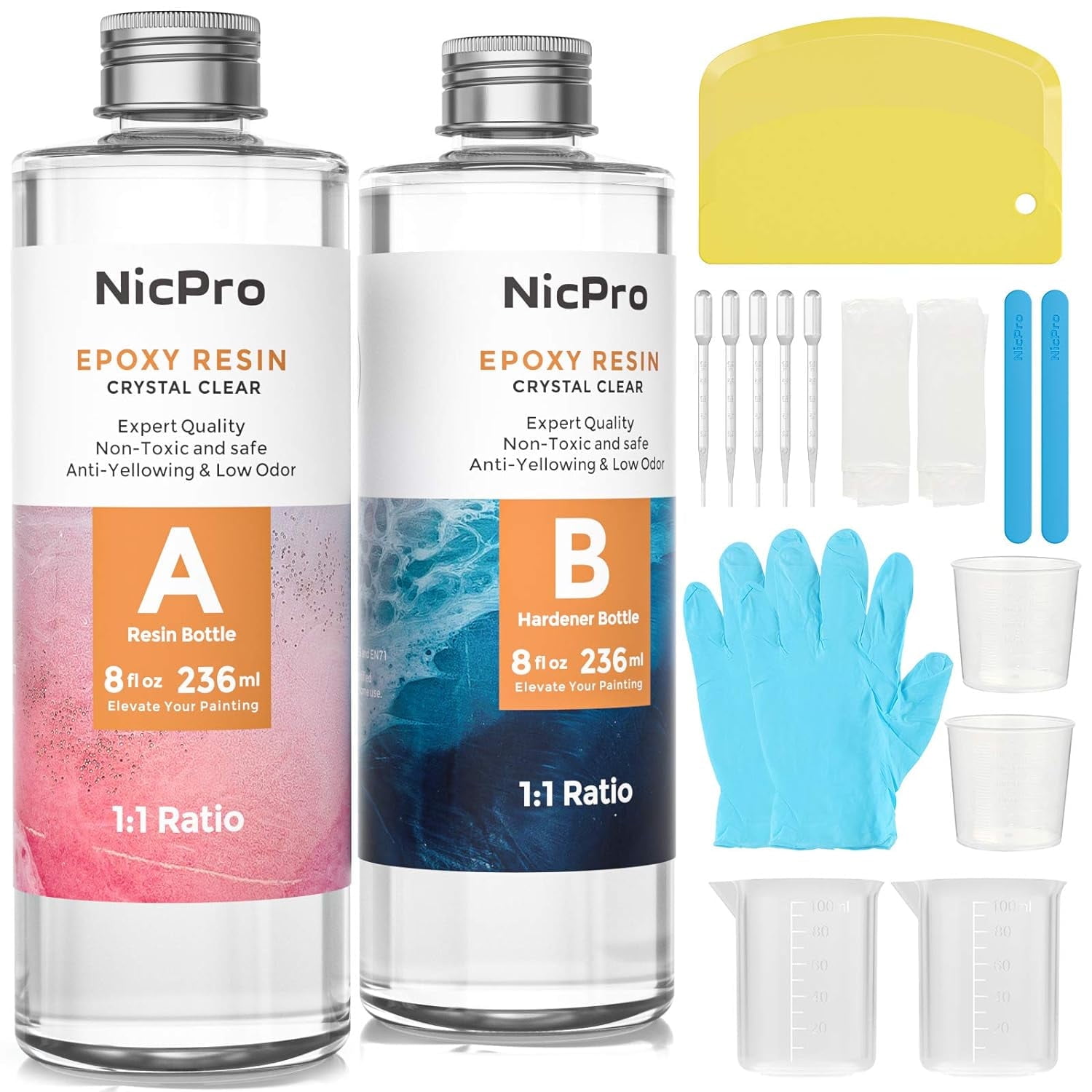 Nicpro 16 Ounce Crystal Clear Epoxy Resin Kit, DIY Starter Epoxy Resin ...