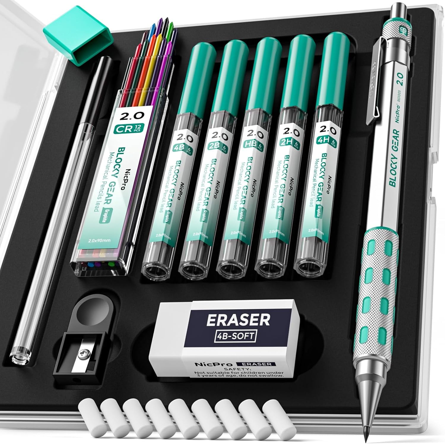 Nicpro Blocky Gear 2mm Mechanical Pencils in Case, Metal Drafting Lead ... Nicpro Blocky Gear 2mm Mechanical Pencils in Case, Metal Drafting Lead ...