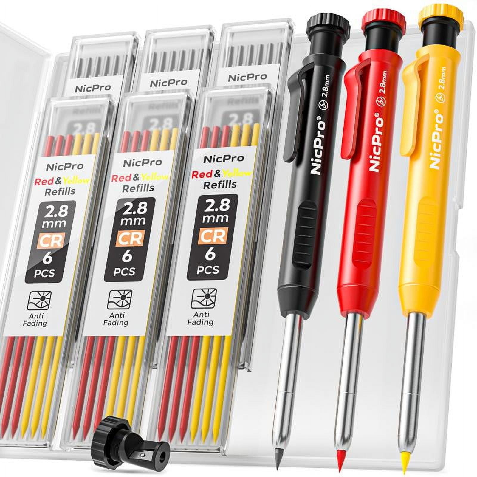 Nicpro Carpenter Pencil with Sharpener, Mechanical Pencils Set with 26 ...
