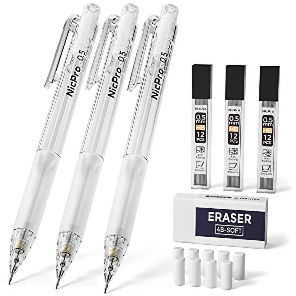 Nicpro Mechanical Pencils Set, 3PCS Mechanical Pencil 0.5 with 3 Tubes ...