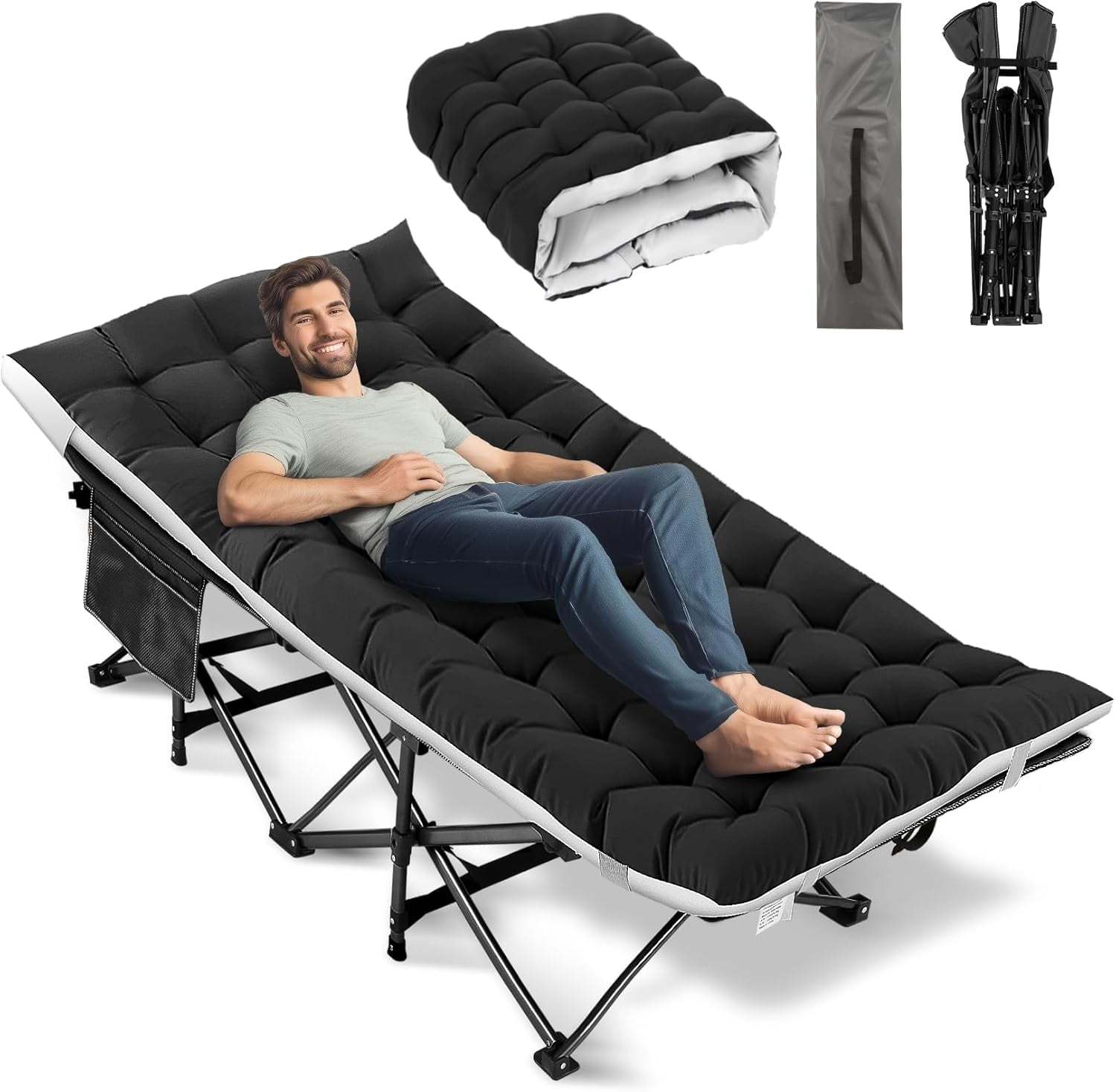 Nictemaw Folding Camping Cot, Max Load 900 LBS Cots for Sleeping Camp ...