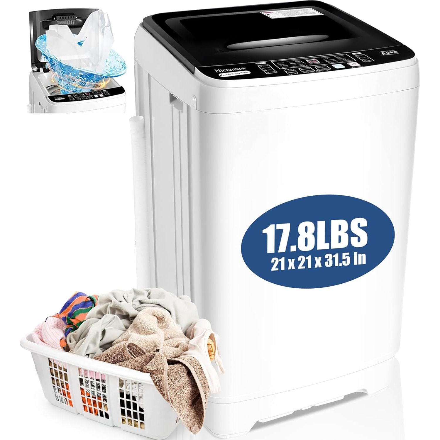 Nictemaw Portable Washing Machine 17.8Lbs Full-Automatic Capacity ...