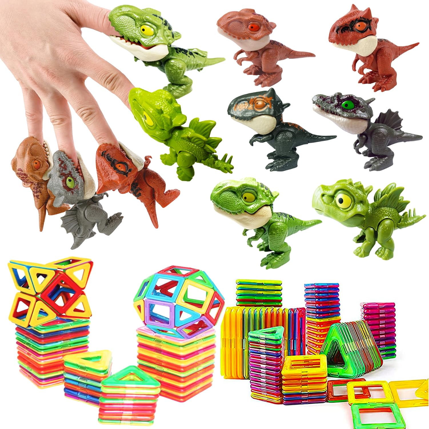 Nictoy Biting Finger Dinosaur Toys Magnetic Tiles - Magnet Building ...