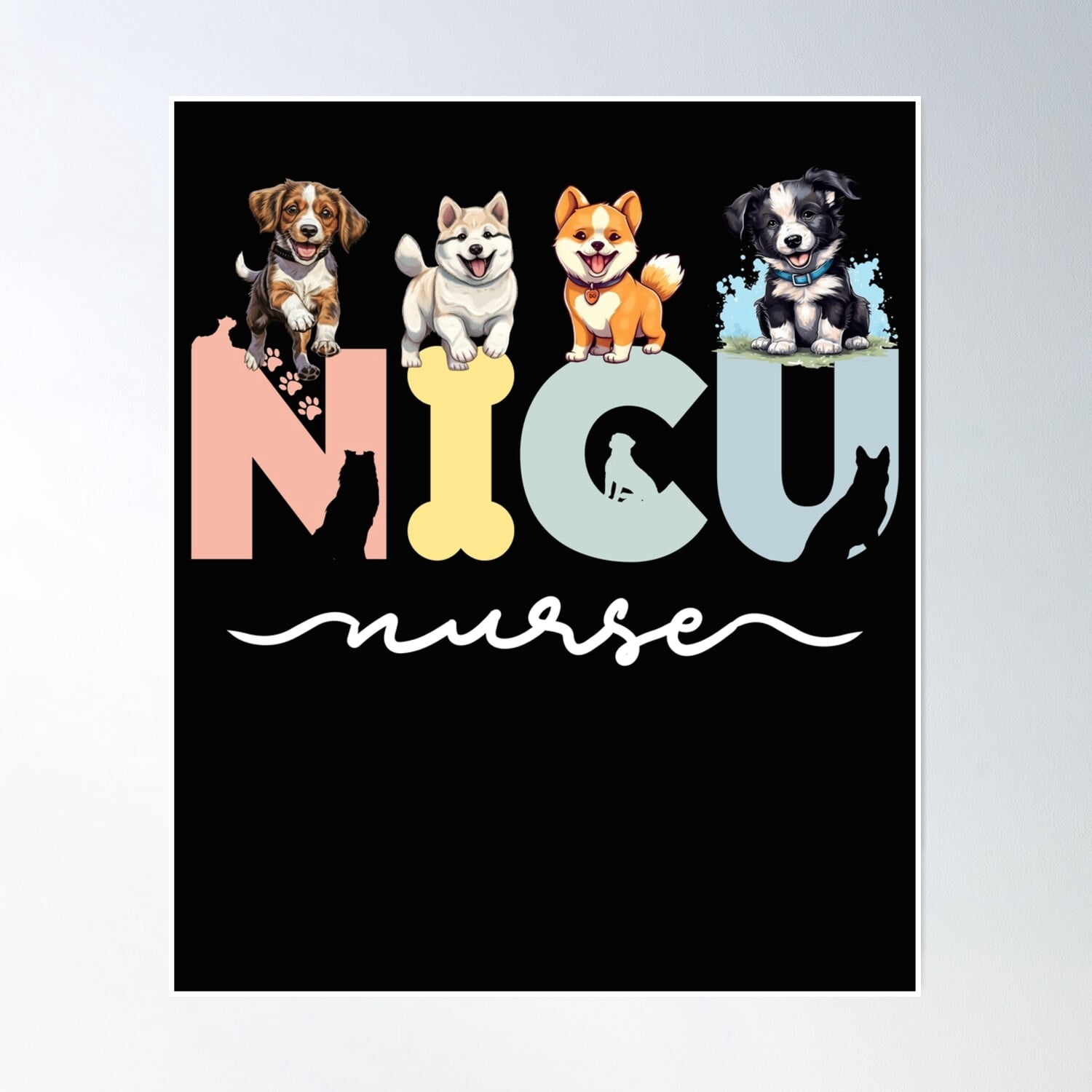 Nicu Nurse For Women Cute Baby Dogs Neonatal Poster Wall Art, Modern ...