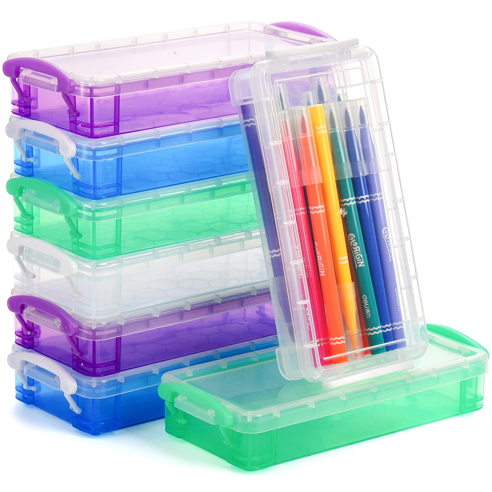Nicunom 8 Pack Plastic Pencil Boxs, Large Capacity Pencil Case Boxes ...