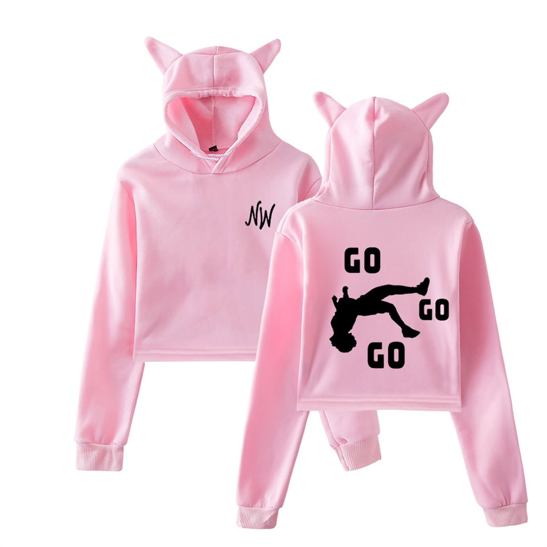 Nidal Wonder Short Hoodies GO GO GO logo Pullover Casual Fashion Cat ...