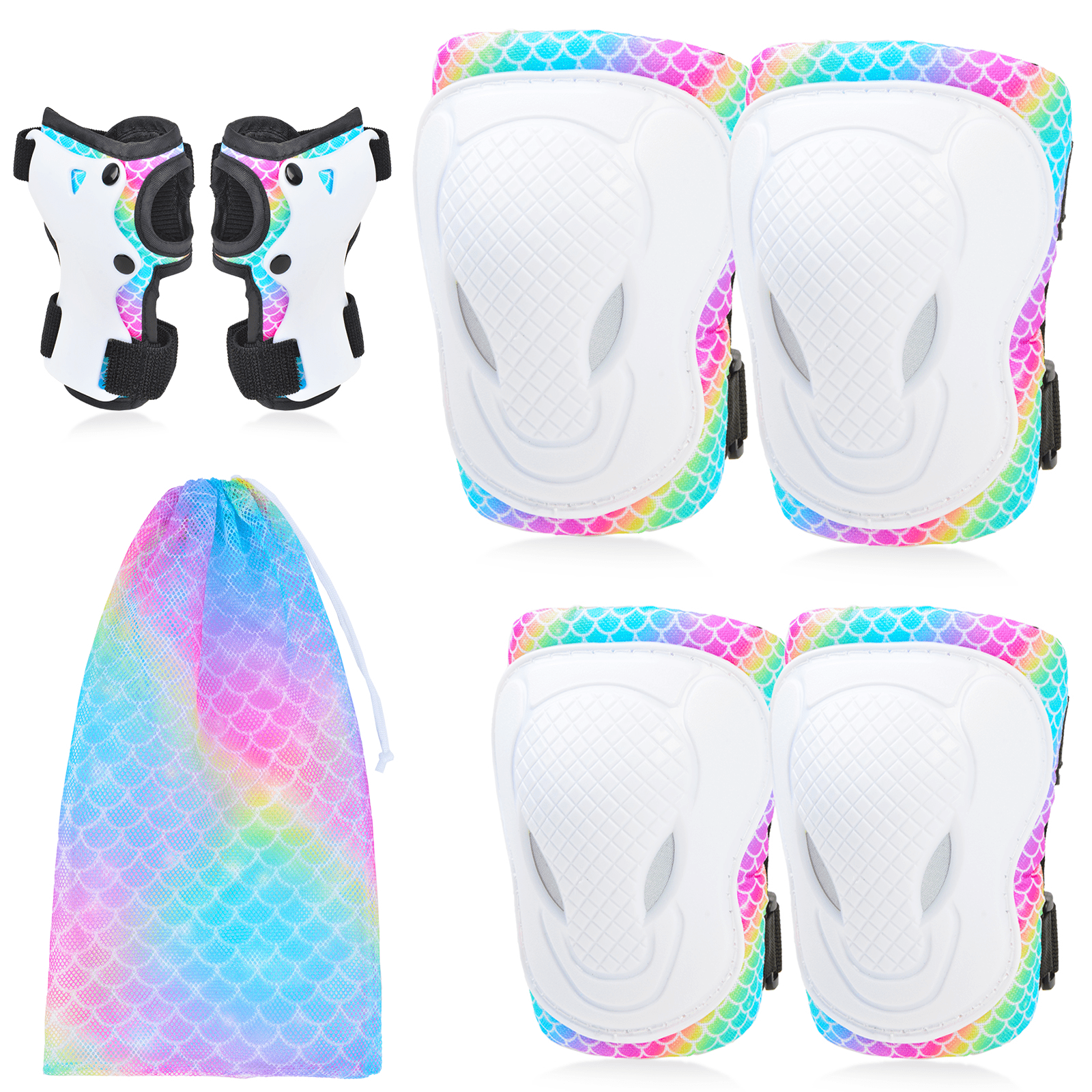 Nidoul Kids Knee, Elbow Pads & Wrist Guards, 7in1 Protective Gear for ...