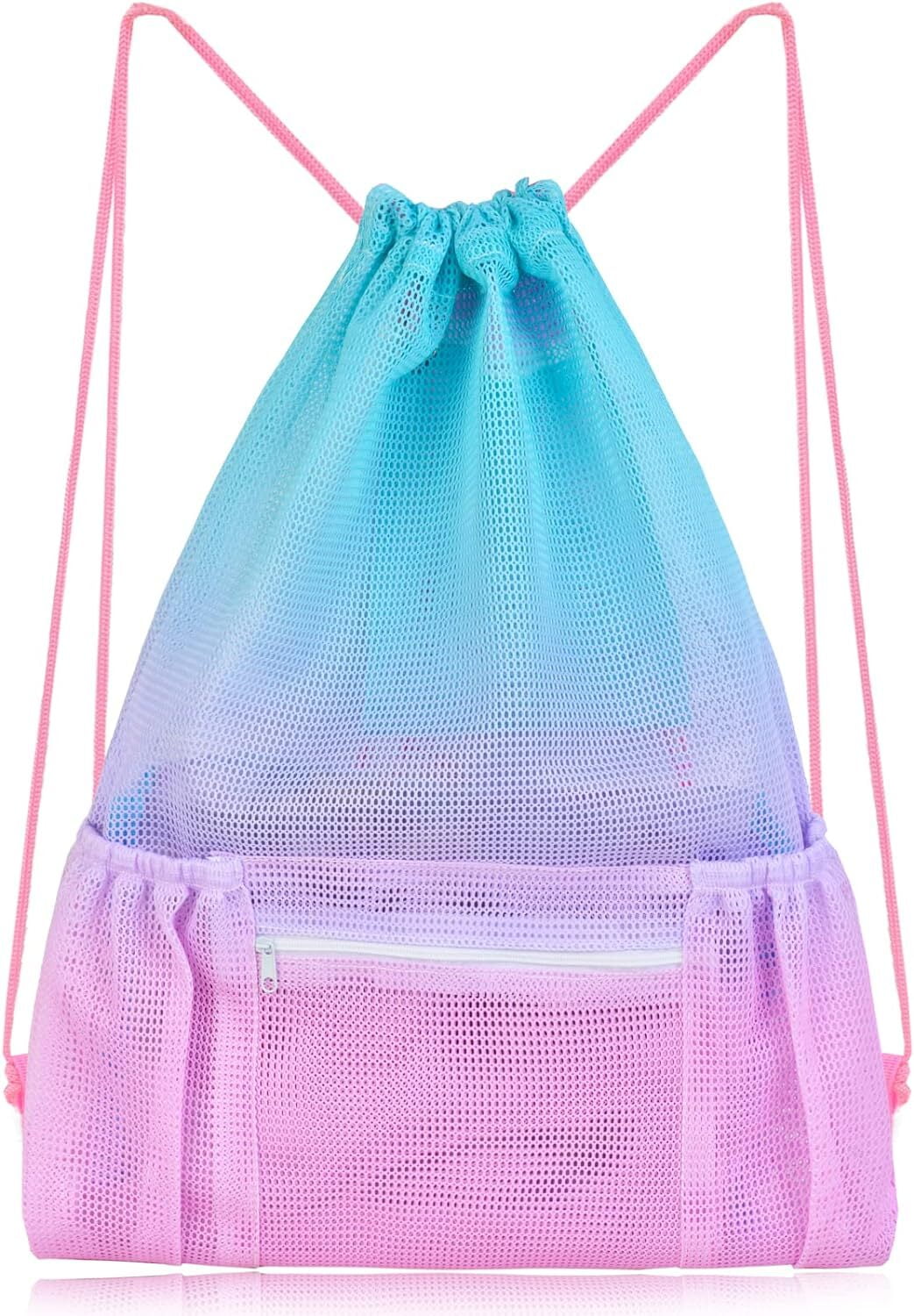 Nidoul Mesh Drawstring Beach Bag with Zipper Pocket for Swimming Gear Gym Storage Waterproof ...