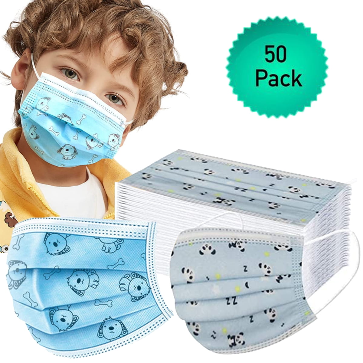 Nidy 50 Pack Disposable Kids Face Mask, Child Size, 3 Ply, Ear Loop ...