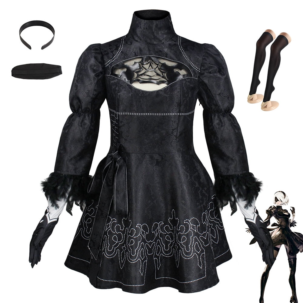 Nier Automata YoRHa No.2 Type B Cosplay Costume - Black Lolita Gothic ...
