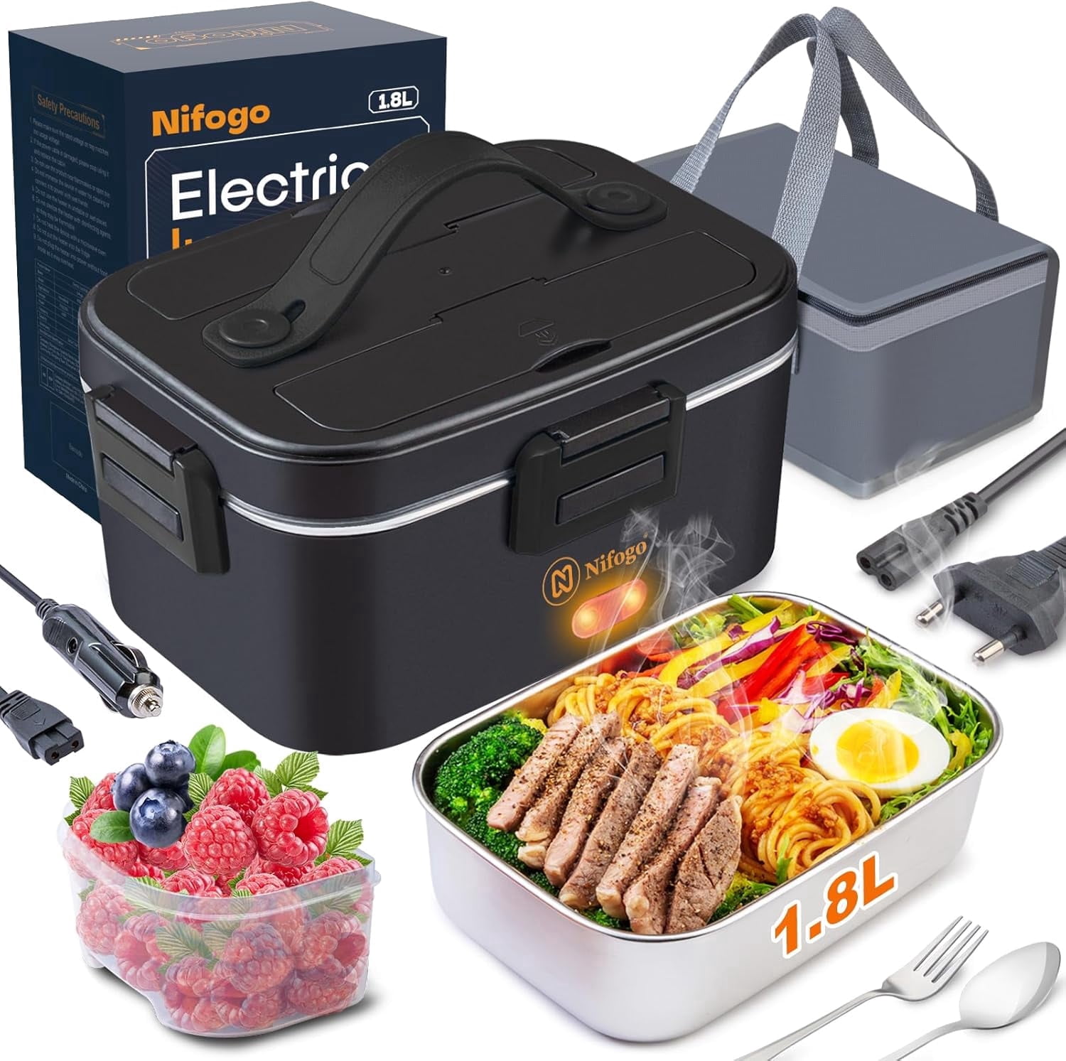 Nifogo Electric Lunch Box for Adults 80W Portable Heated Lunch Box for ...