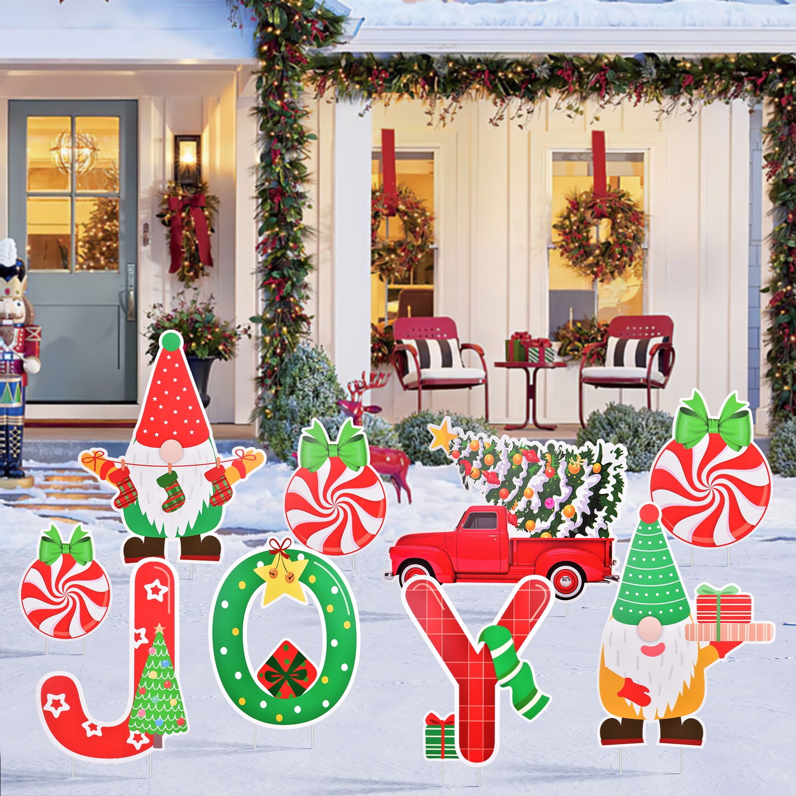 Nifti Nest 9 Pcs Large Outdoor Christmas Decorations: Joy Yard Signs ...