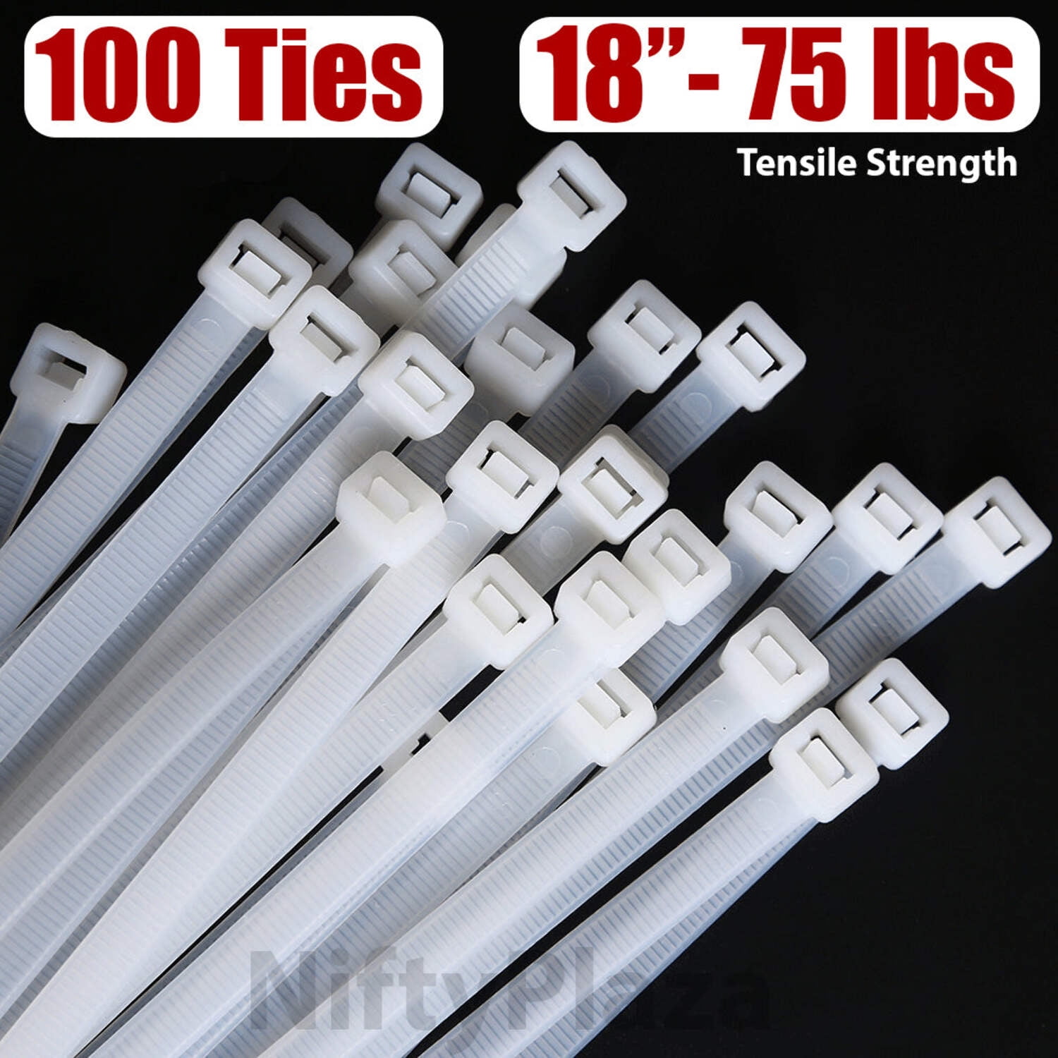 NiftyPlaza 18 Inch Cable Zip Ties - 100 Pack - 75 lbs TENSILE Strength ...