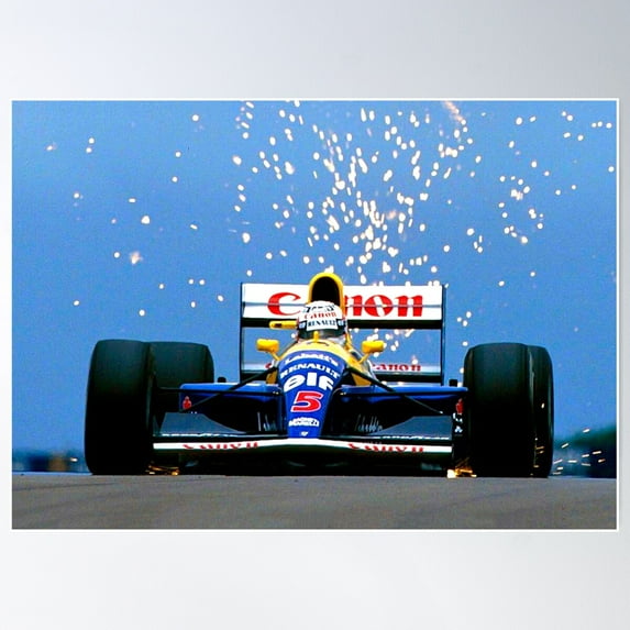 Nigel Mansell Racing In His 1991 Racecar With Sparks Flying In The Air ...