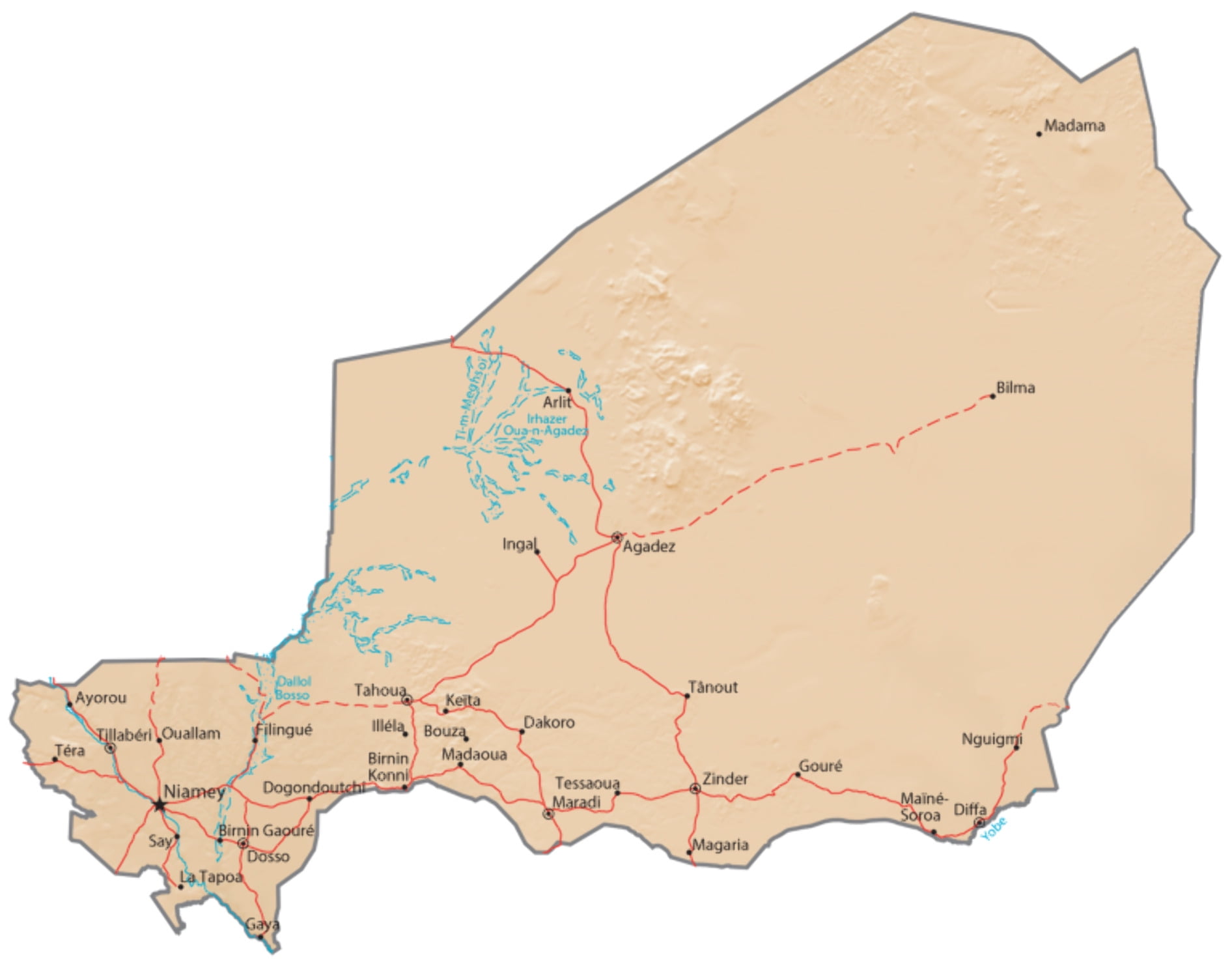 Niger Physical Map GLOSSY POSTER PICTURE PHOTO PRINT BANNER ...