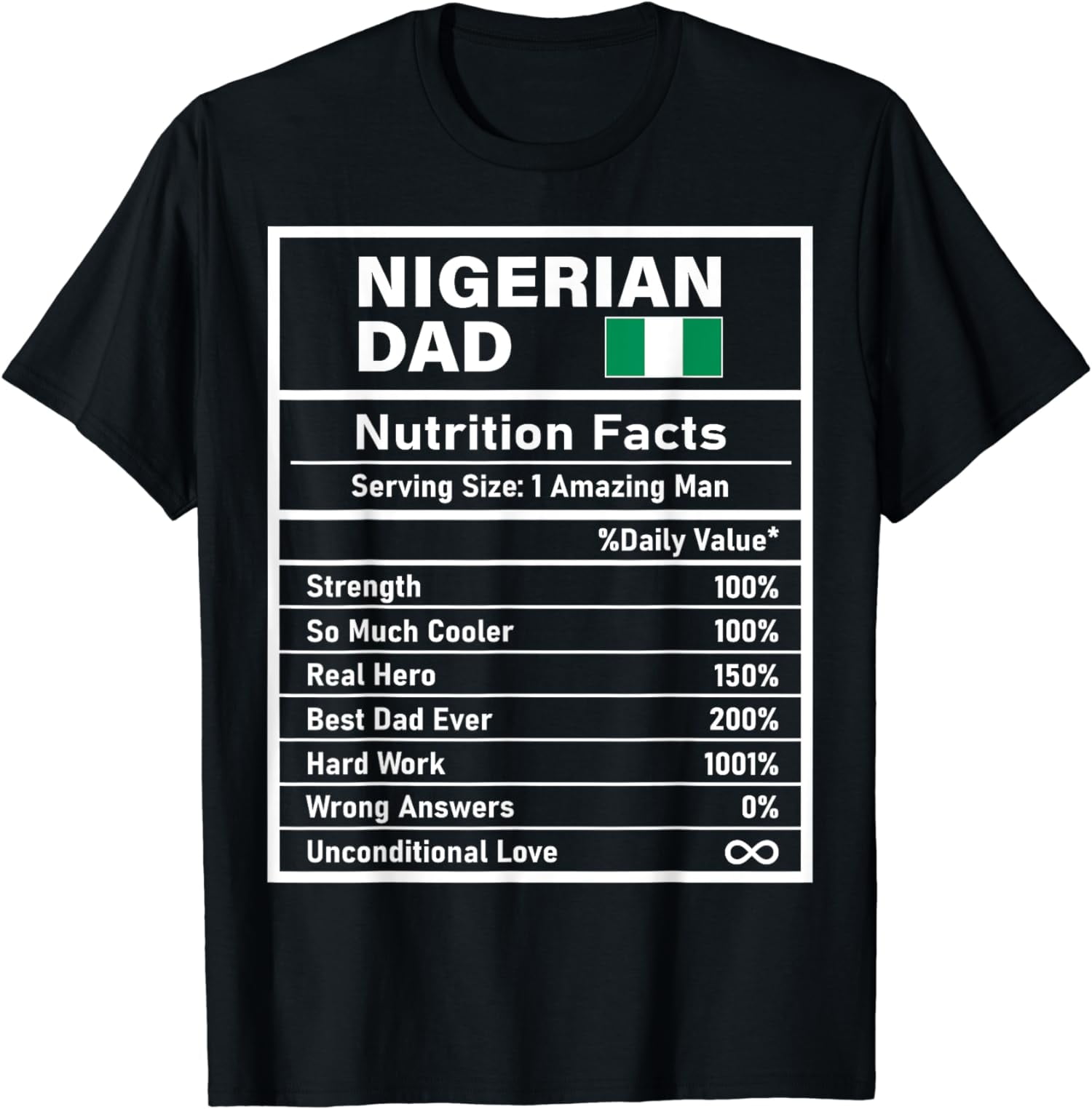 Nigerian Dad Nutrition Facts Father's Day National Heritage T-Shirt ...