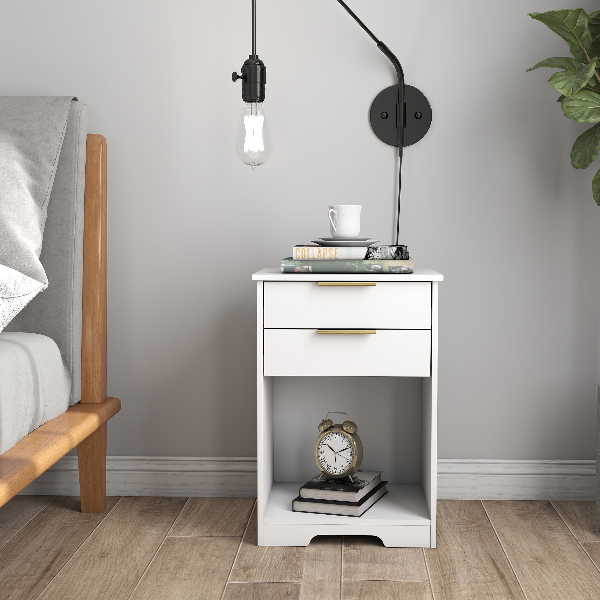 Nighstand With 2 Drawers,End Table,Nightstand with Open Space,Golden ...