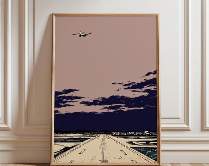 Night Airport Runway Abstract Aviation Landscape Modern Travel Wall Art ...