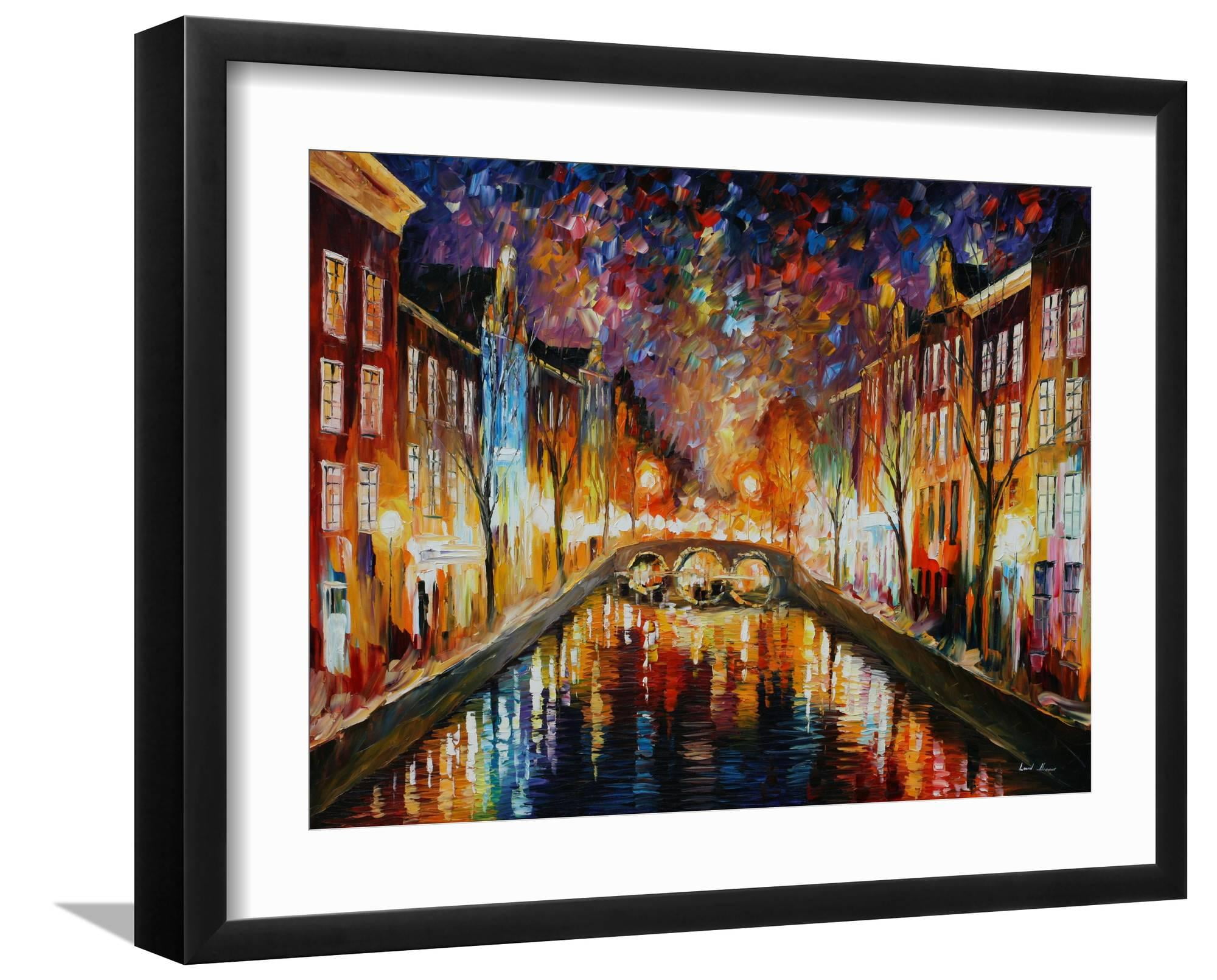 Art.com Night Amsterdam Art Print by Leonid Afremov, Black Frame Wall ...