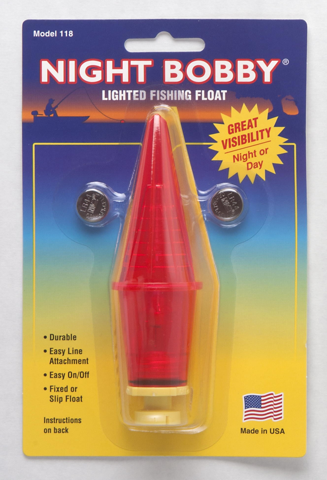Night Bobby Lighted Fishing Float for Night Fishing, Red/Yellow Torpedo ...