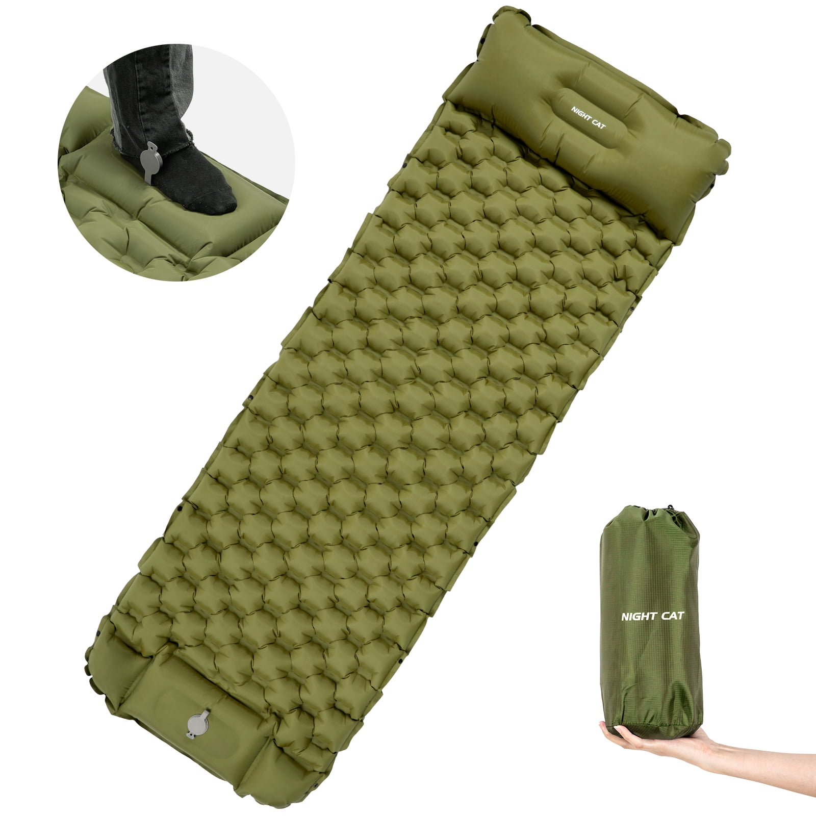 Night Cat Sleeping Air Pads with Pillow Inflatable, Foot Pump Inflation ...